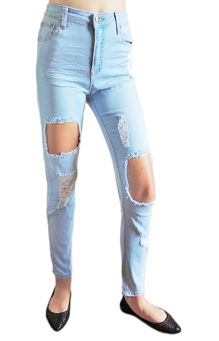 Wakee Blue Ultra High Rise Ripped Jeans 69948 - Fashion Jam Essentials