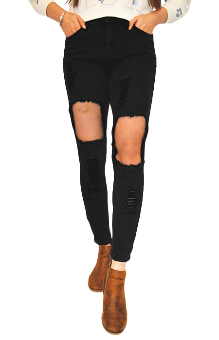 Wakee Black High Rise Ripped Jeans With Extreme Cutouts 69992 - Fashion ...