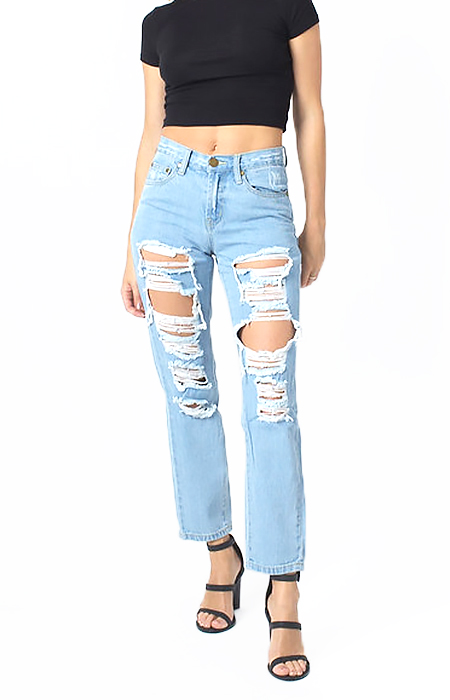 Wakee Blue Ripped Boyfriend Jeans With Extreme Cutouts 10108 - Fashion ...