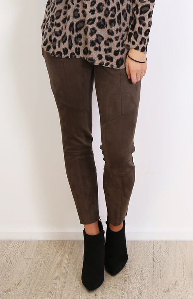 Taupe Suede Pant With Panel Detailing - Fashion Jam Essentials