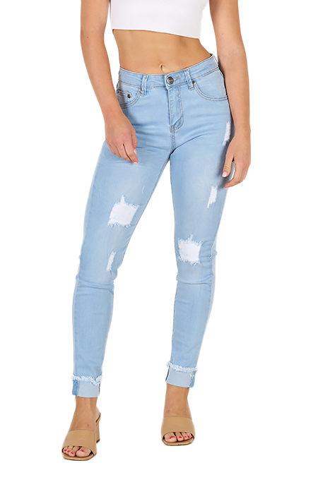 Wakee Light Blue High Rise Jeans With Rips And Cuff With Frey 69961 ...