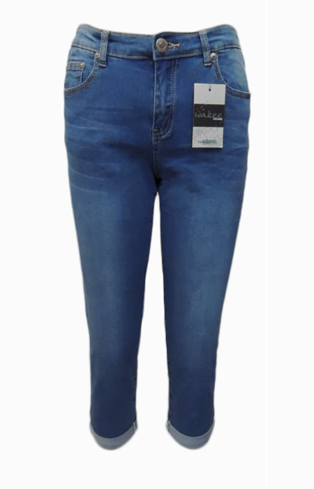 Wakee High Rise Blue 3/4 Skinny Leg Jeans With Cuff 69968 - Fashion Jam ...