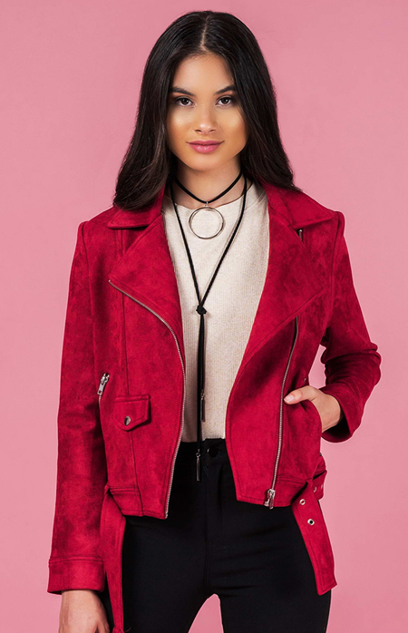 Moto Faux Suede Red Jacket - Fashion Jam Essentials
