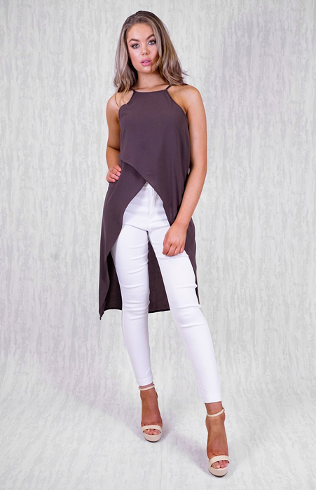 High Low Asymmetrical Crossover Top In Brown - Fashion Jam Essentials