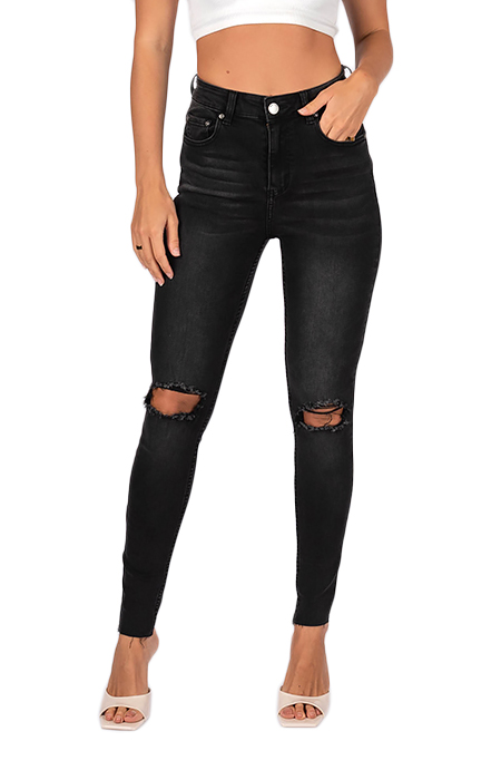 Wakee's Bylily Washed Black Denim Jeans With Ripped Knees BA117 ...