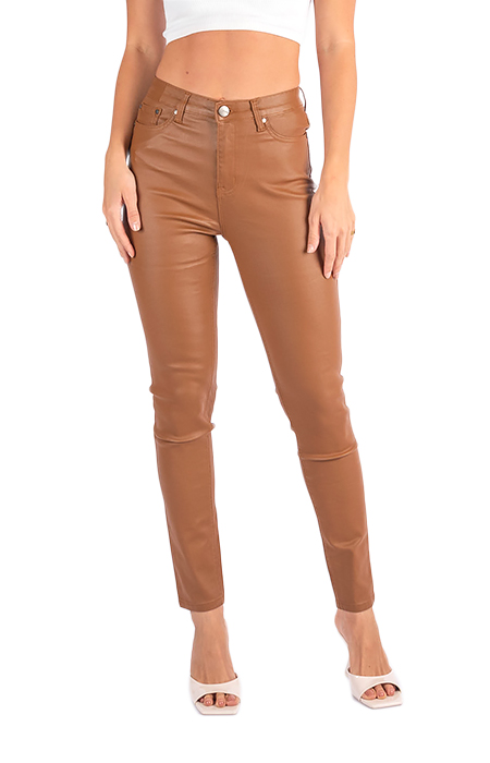 Wakee Wax Wet Look High Rise Jeans In Brown 7093 - Fashion Jam Essentials