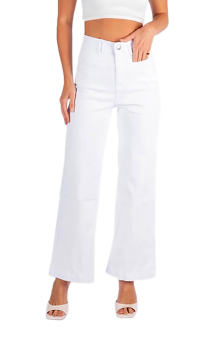 Wakee Women's White Stretch Wide Leg Jeans 7108 - Fashion Jam Essentials