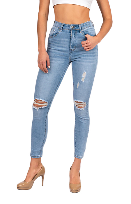 Wakee's Bylily Light Blue Skinny Leg Jeans With Rips BA083 - Fashion ...