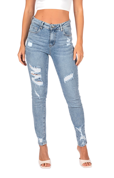 Wakee's Bylily Washed Blue Denim Jeans With Rips BA125 - Fashion Jam ...