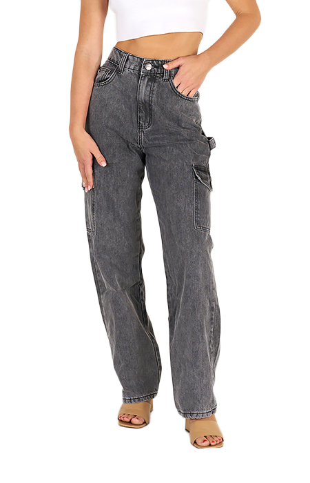 Wakee Grey Wide Leg Cargo Jeans 7123 - Fashion Jam Essentials