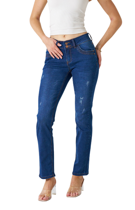 Wakee Blue Straight Leg Jeans With Destressed Look 7173 - Fashion Jam ...